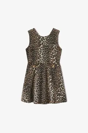 GANNI Leopard Print Denim Mini Dress - Brown