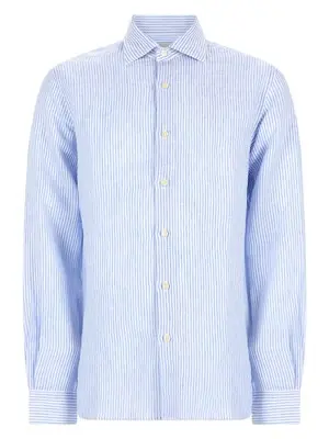 120% Lino Striped Linen Shirt - Azure