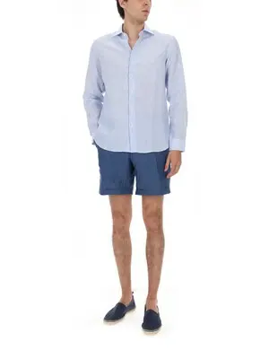 120% Lino Striped Linen Shirt - Azure