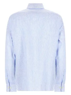 120% Lino Striped Linen Shirt - Azure