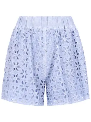 120% Lino Perforated Pattern Shorts - Azure