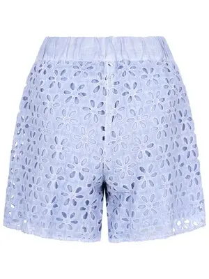 120% Lino Perforated Pattern Shorts - Azure