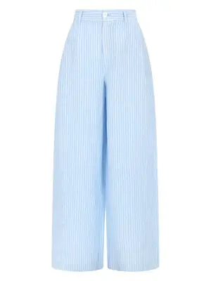 120% Lino Wide Leg Striped Trousers
