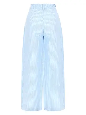 120% Lino Wide Leg Striped Trousers