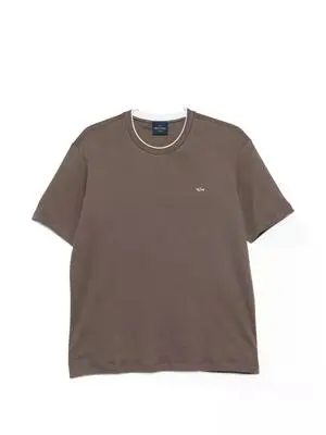 Paul & Shark Logo-embroidered Contrast-trim T-shirt - Brown