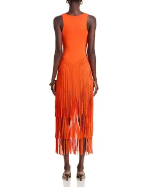TOCCIN Jora Fringe Trim Racer Dress - Flame