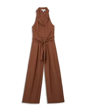 REISS Petite Taya Tie Front Jumpsuit - Rust Orange