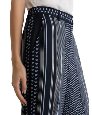REISS Anna Wide Leg Printed Trousers - Navy