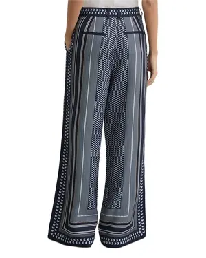 REISS Petite Anna Printed Wide Leg Trousers - Navy