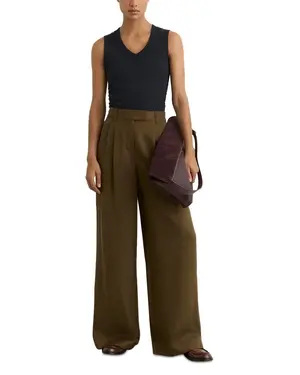 REISS Ruched Ribbed V-neck Top