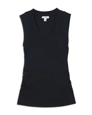 REISS Ruched Ribbed V-neck Top