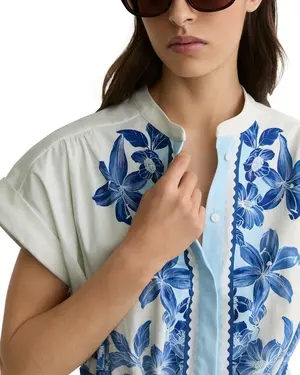 REISS Soya Romper With Floral Print And Belt - Navy/ivory