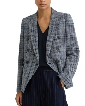 REISS Larissa Double Breasted Blazer - Navy Check