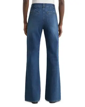 REISS Claude High Rise Pintuck Flare Jeans - Mid Blue