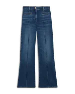 REISS Claude High Rise Pintuck Flare Jeans - Mid Blue