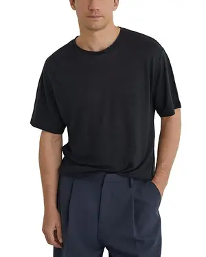 REISS Langley Relaxed Fit Linen T-shirt - Navy