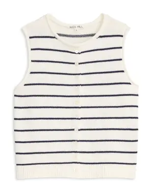 ALEX MILL Striped Cotton Cashmere Sweater Vest - Ivory/navy
