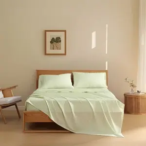 Marimekko Pikkuinen Unikko Cotton Percale 4 Piece Sheet Set, Queen - Light Green