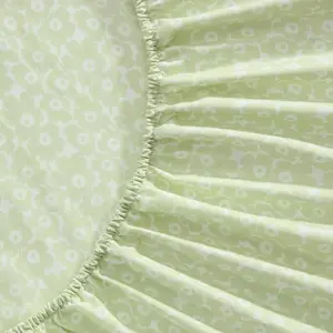 Marimekko Pikkuinen Unikko Cotton Percale 4 Piece Sheet Set, Queen - Light Green