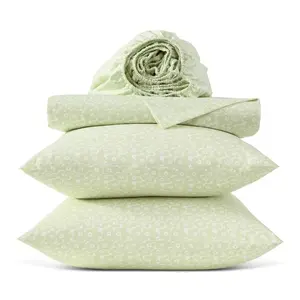 Marimekko Pikkuinen Unikko Cotton Percale 4 Piece Sheet Set, Queen - Light Green