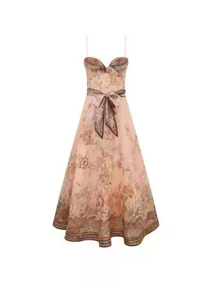 Zimmermann Alchemy Floral Print Sweetheart Neck Midi Dress - Pink