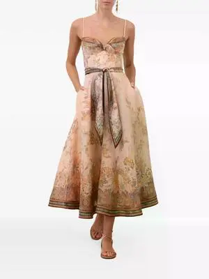Zimmermann Alchemy Floral Print Sweetheart Neck Midi Dress - Pink