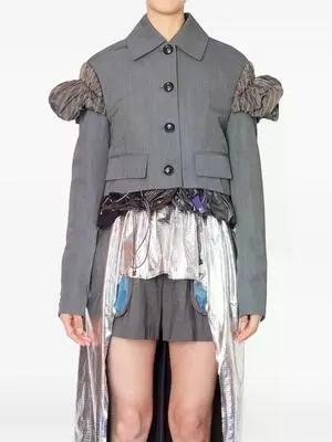 Kolor Cropped Jacket With Ruffled Striped Sleeves