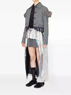Kolor Cropped Jacket With Ruffled Striped Sleeves