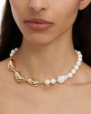 SELF-PORTRAIT Shell And Faux Pearl Necklace