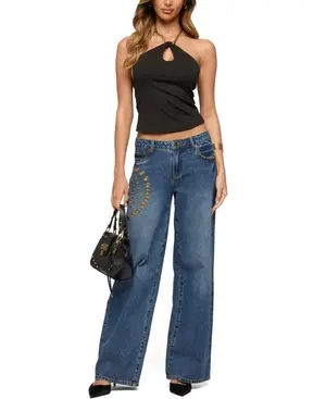 EDIKTED Beaded Chain Halter Top With Keyhole Detail