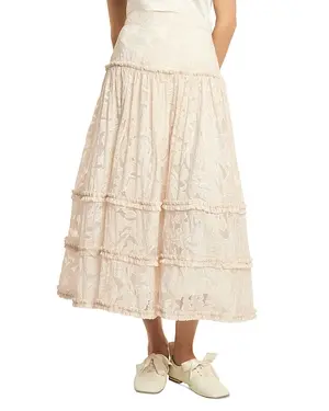 Cinq À Sept Suki Tiered Brocade Skirt - Khaki Multi