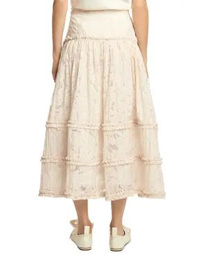 Cinq À Sept Suki Tiered Brocade Skirt - Khaki Multi