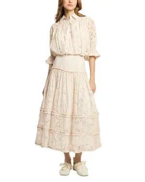 Cinq À Sept Suki Tiered Brocade Skirt - Khaki Multi