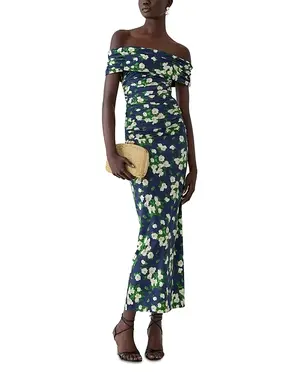 Carolina Herrera Off-the-shoulder Floral Gathered Dress - Midnight Multi
