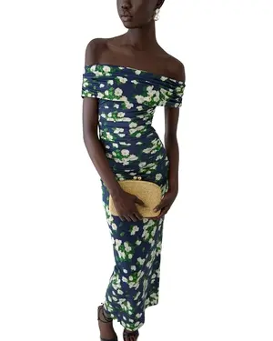 Carolina Herrera Off-the-shoulder Floral Gathered Dress - Midnight Multi