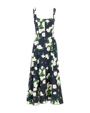 Carolina Herrera Square Neck Sleeveless Floral Print Dress