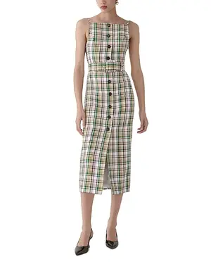 Carolina Herrera Sleeveless Plaid Midi Dress With Belt