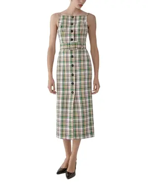 Carolina Herrera Sleeveless Plaid Midi Dress With Belt