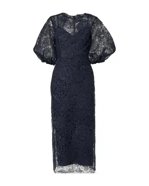 Carolina Herrera Balloon Sleeve Lace Midi Dress