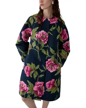 Carolina Herrera Collarless Floral Cocoon Coat