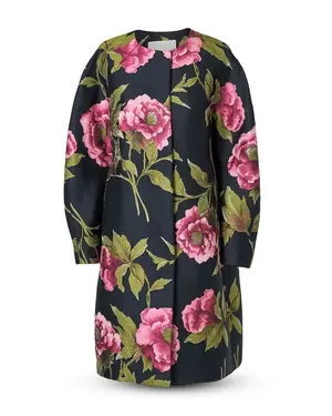 Carolina Herrera Collarless Floral Cocoon Coat