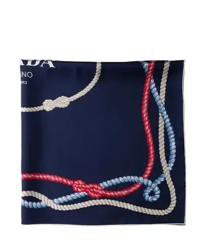 Prada Printed Silk Twill Scarf, 90x90 Cm - Blue