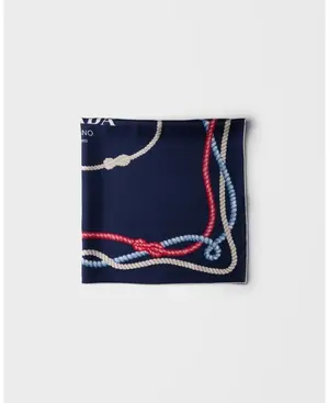 Prada Printed Silk Twill Scarf, 90x90 Cm - Blue