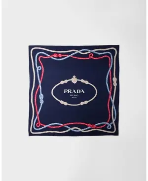 Prada Printed Silk Twill Scarf, 90x90 Cm - Blue