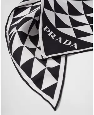 Prada Printed Silk Twill Scarf - Black