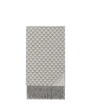 Prada Symbole Double Wool And Cashmere Scarf - Grey