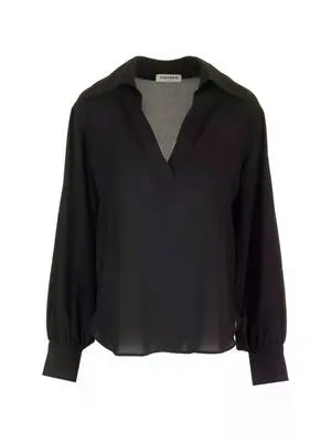 Long Sleeve Collared V-Neck Blouses