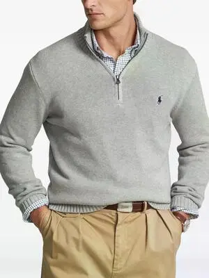 Polo Ralph Lauren Embroidered Quarter-zip Sweater - Grey