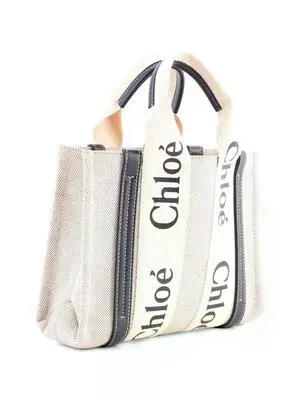 Chloé Woody Canvas With Leather Small Tote Bag - Blue