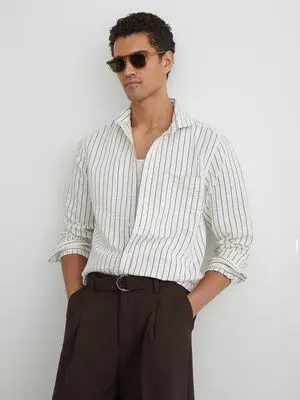 REISS Dupree Modal-blend Seersucker Pinstripe Shirt Regular-fit - White/blue